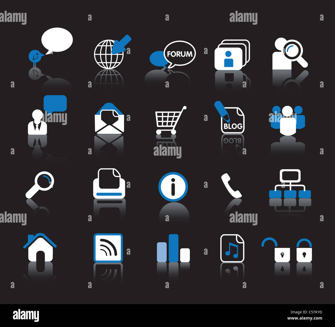 website blue and white icon set for internet design Stock Photo - Alamy