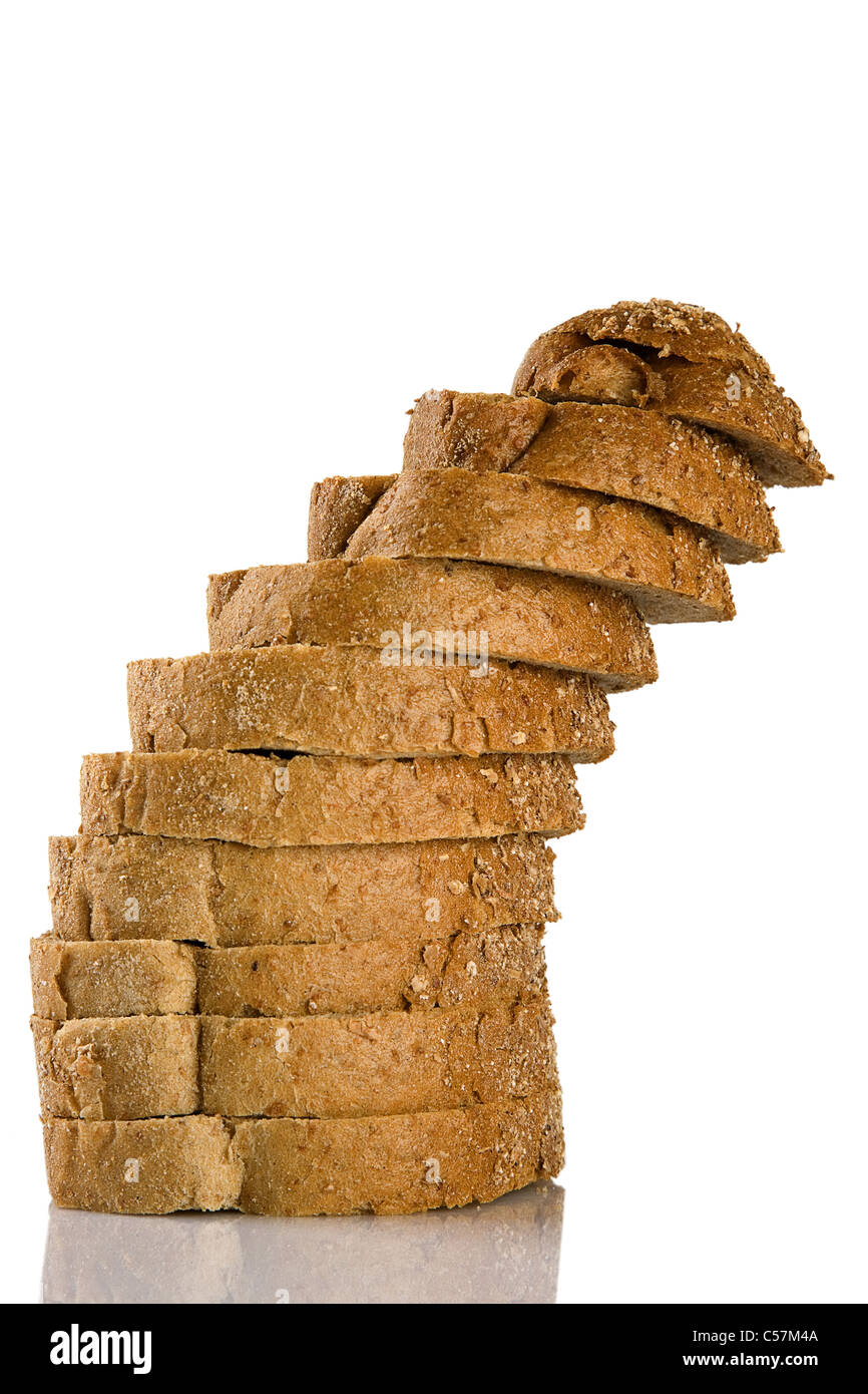tower of sliced brown bread, isolated on white background Stock Photo ...