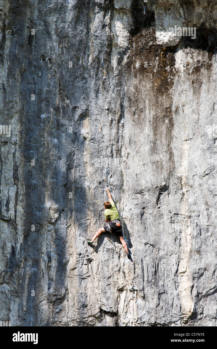Rock Climbing at Malham Cove Malhamdale Yorkshire Dales England Stock ...