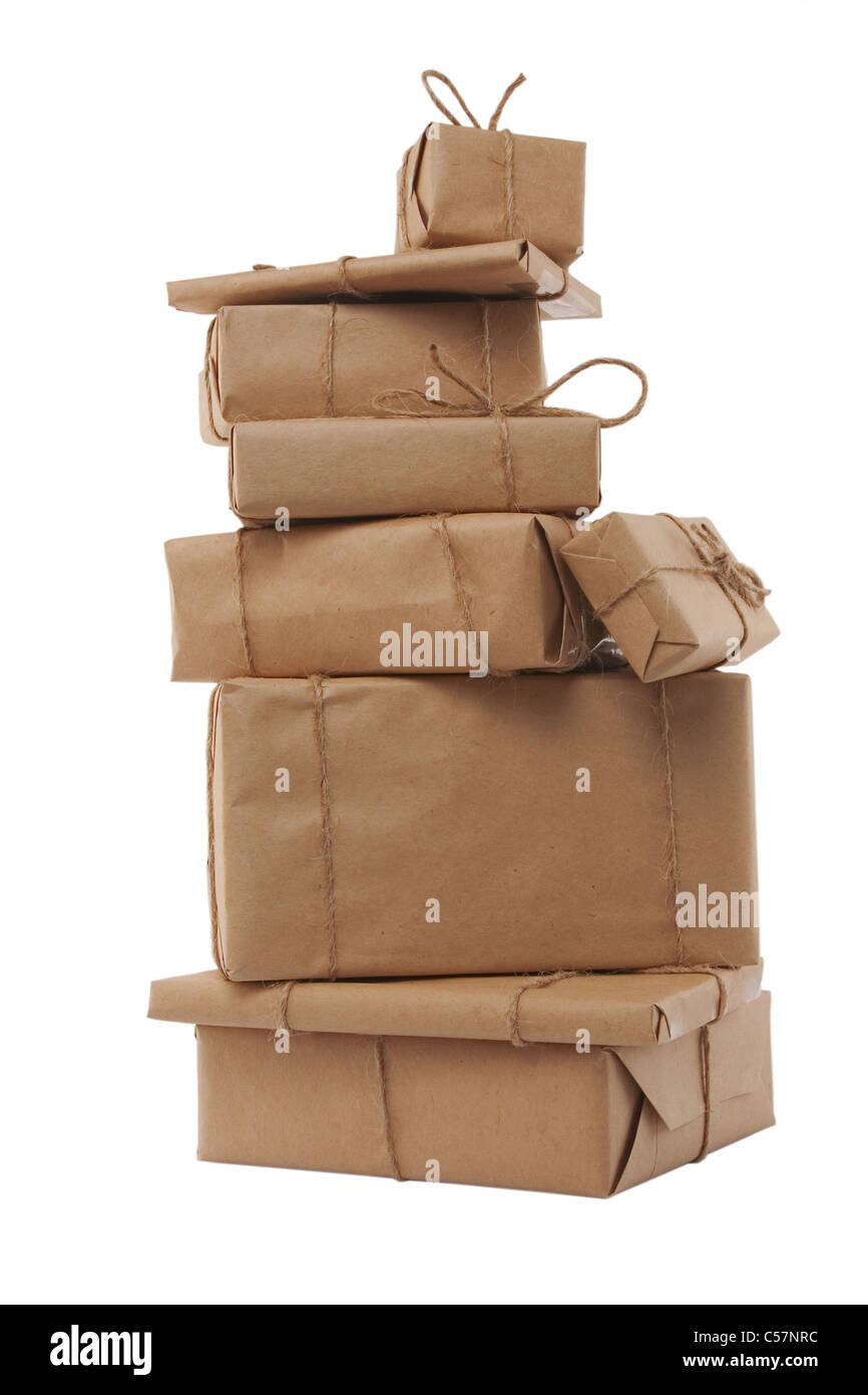 different shape of gift boxes on white background Stock Photo - Alamy