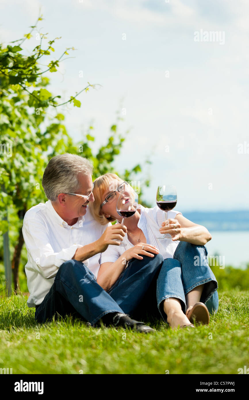 Happy mature couple - senior people (man and woman) already retired ...