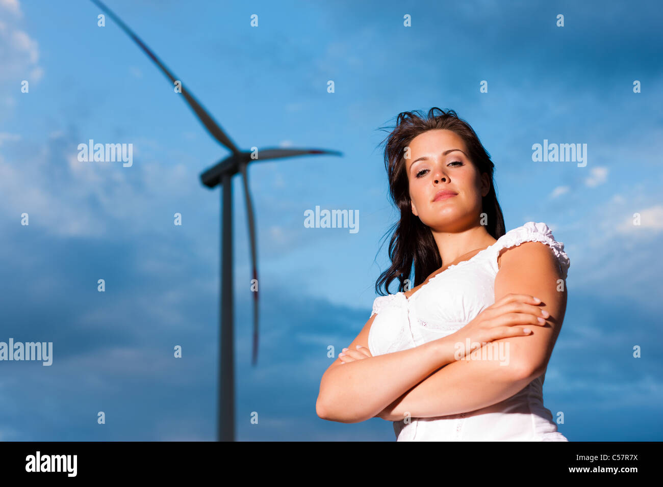 Woman front windmill hi-res stock photography and images - Alamy
