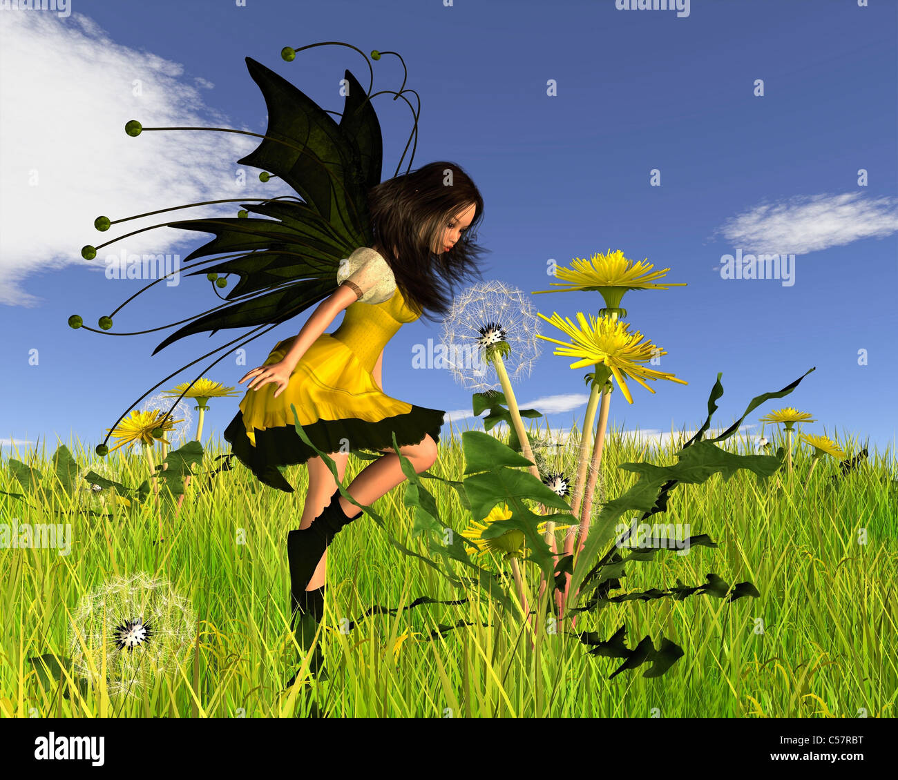 Dandelion Fairy with Springtime Background Stock Photo - Alamy