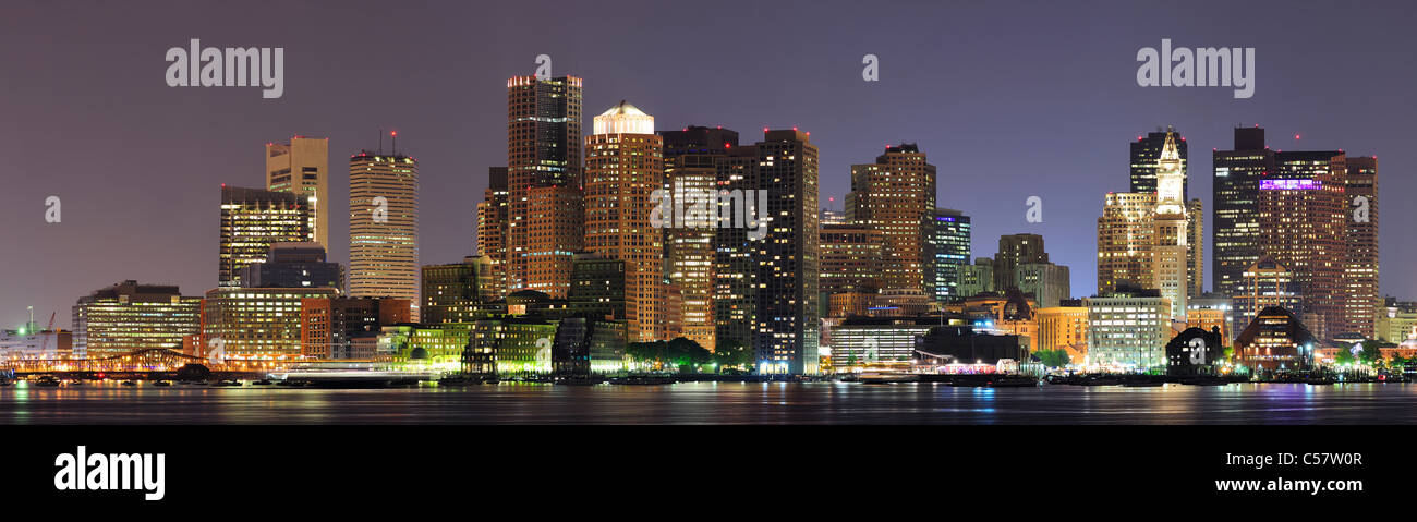 Urban city night scene panorama from Boston Massachusetts Stock Photo ...
