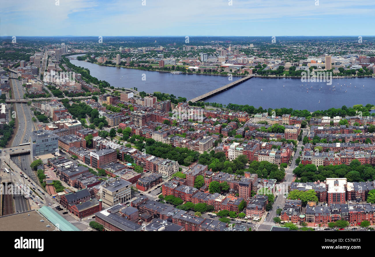 Charles River aerial view panorama with Boston midtown city skyline and ...