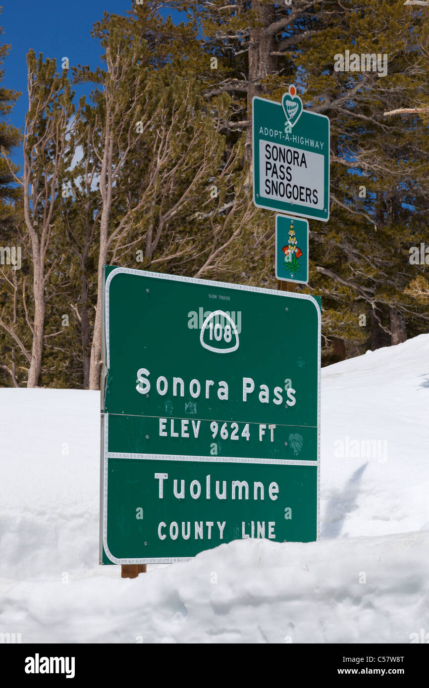 Sonora Pass sign buried and covered in snow California USA Stock Photo ...