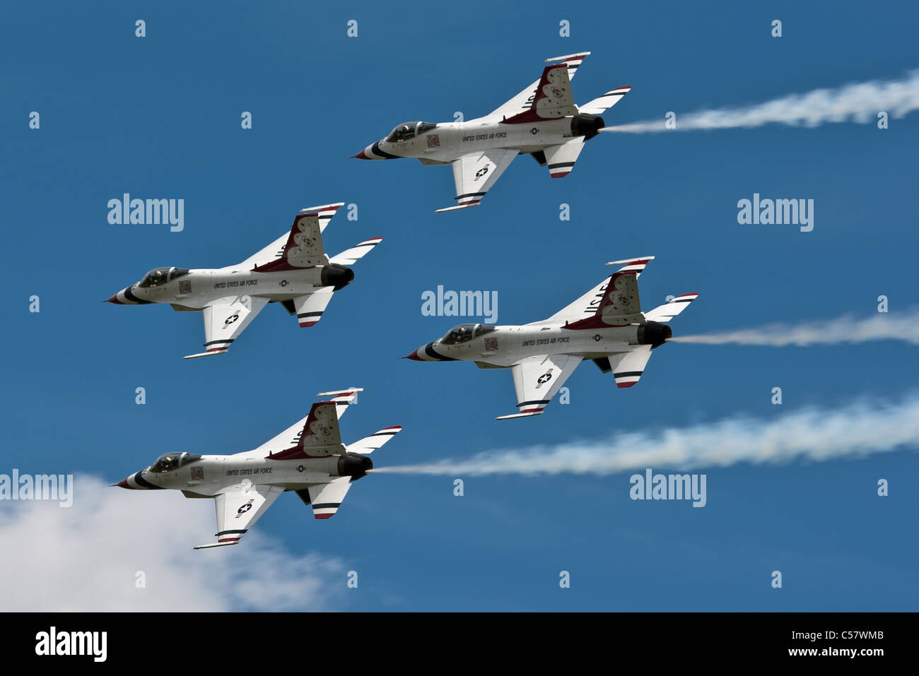 The Thunderbirds F-16 diamond formation as seen at RAF Waddington Stock ...
