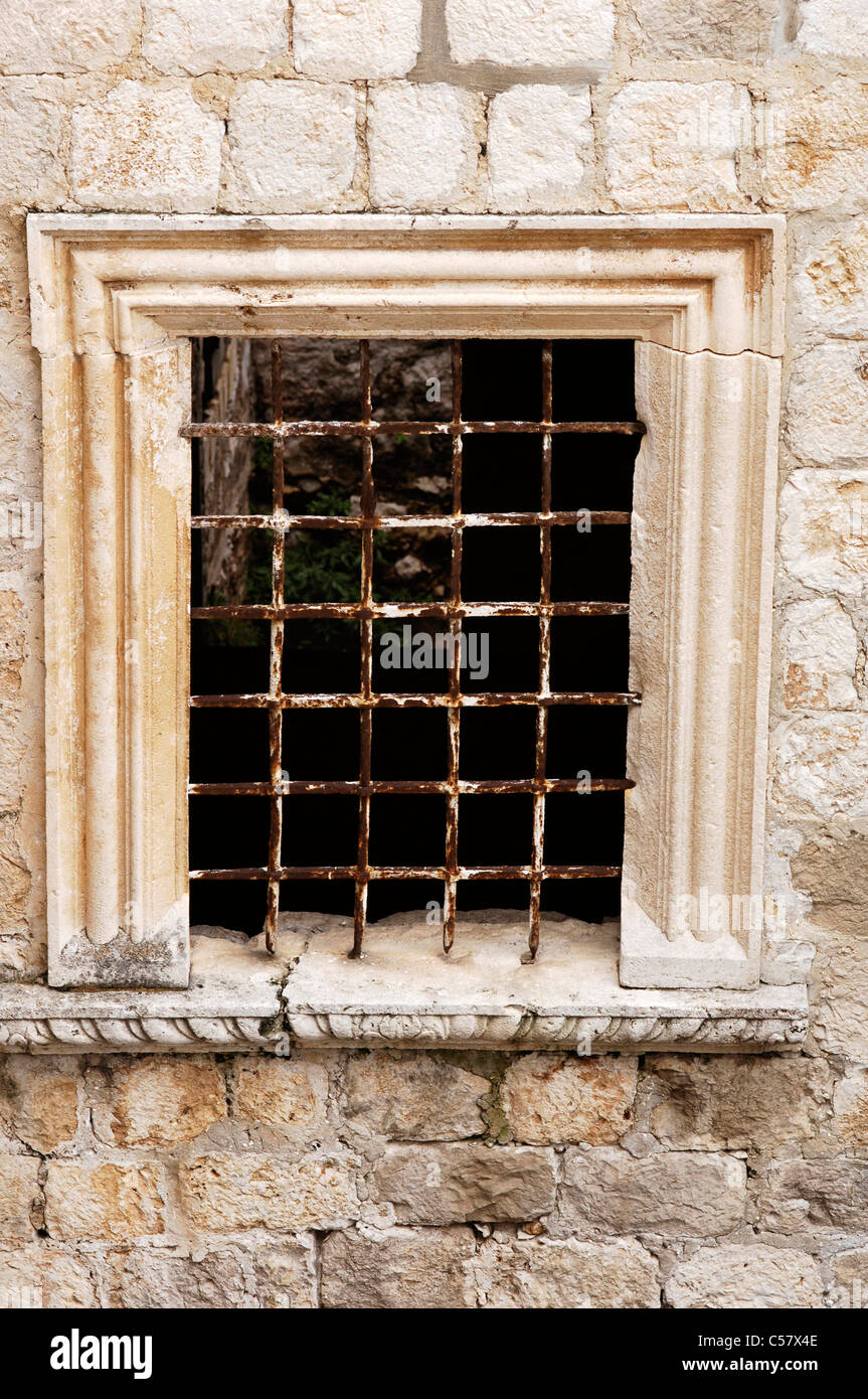 Grid on an old stone window aperture, Dubrovnik, Croatia Stock Photo ...
