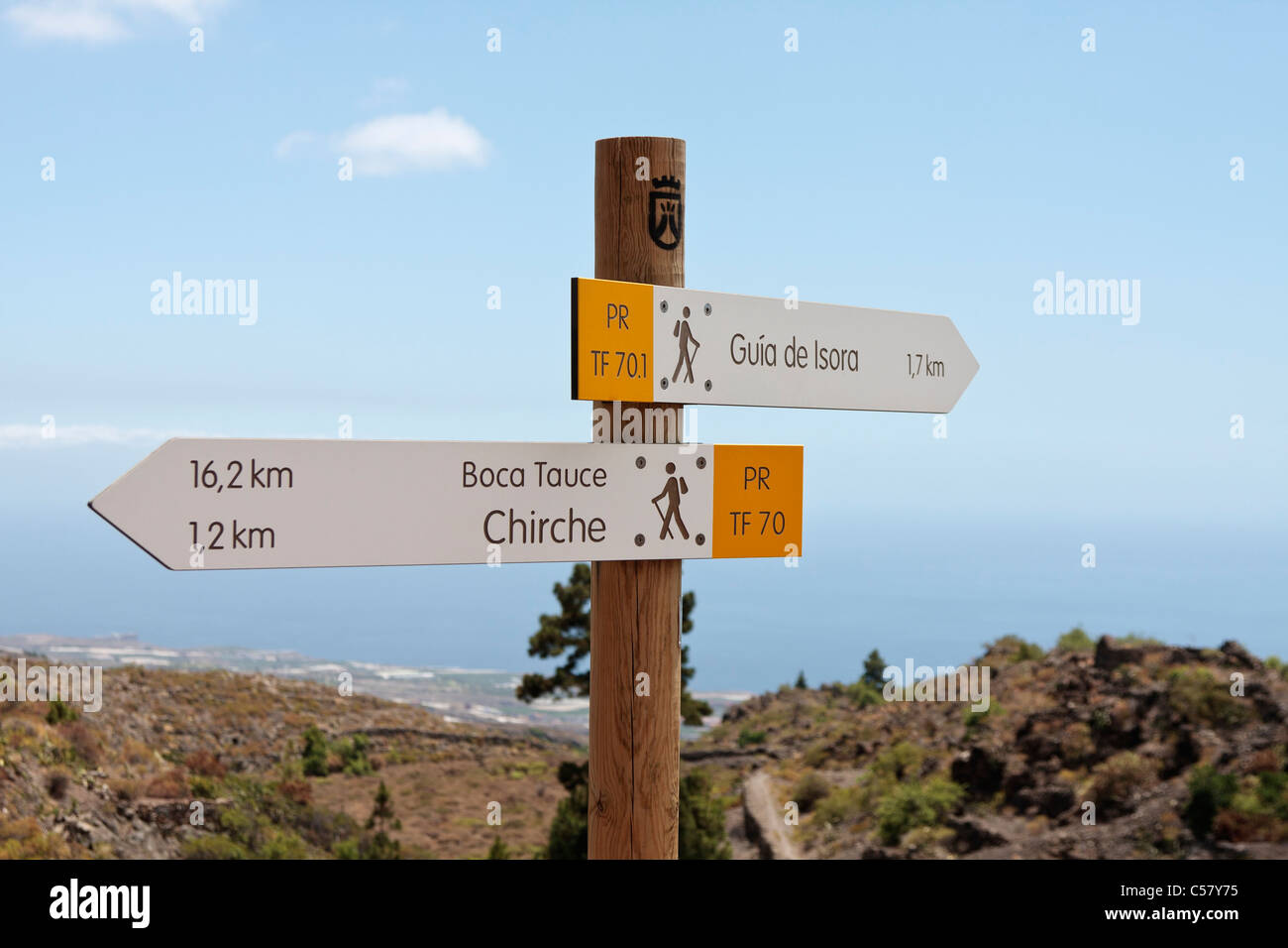 Signposts pointing the way on rural footpaths in the Guia de Isora area ...
