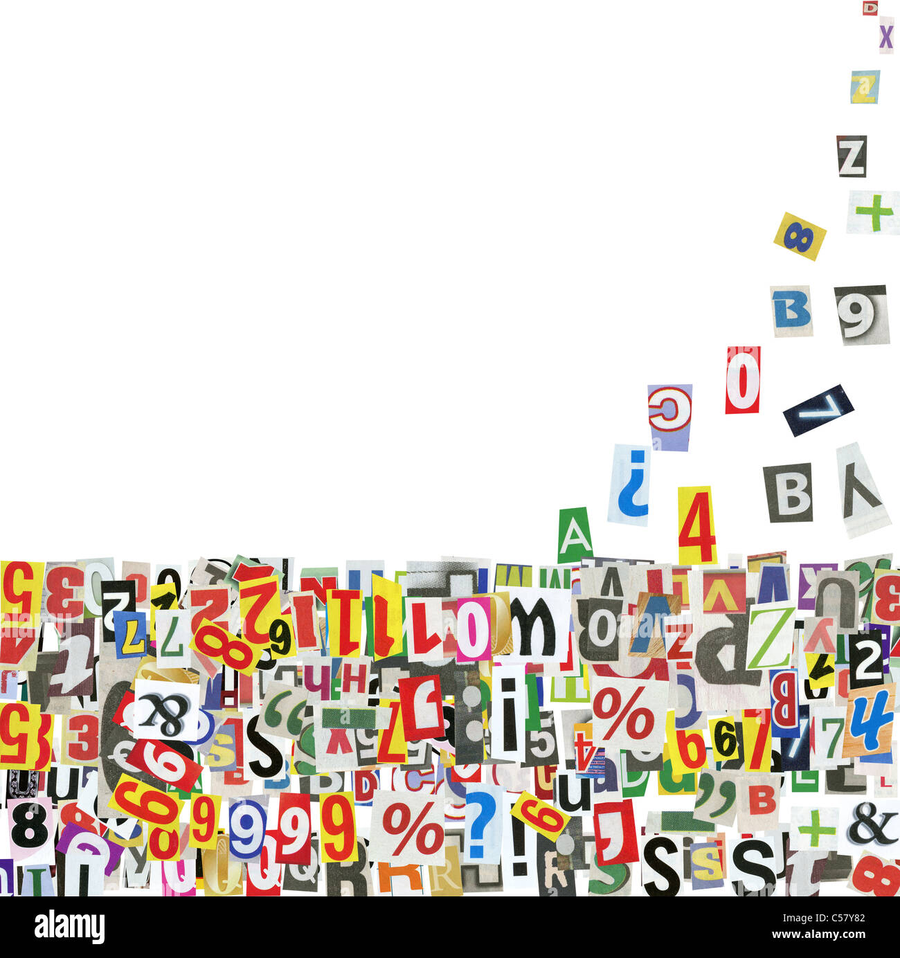 frame, made of newspaper letters, numbers and punctuation marks ...