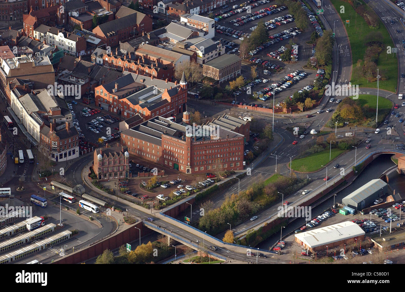 Aerial view of the old Chubb & Sons Lock Works in Wolverhampton Stock ...