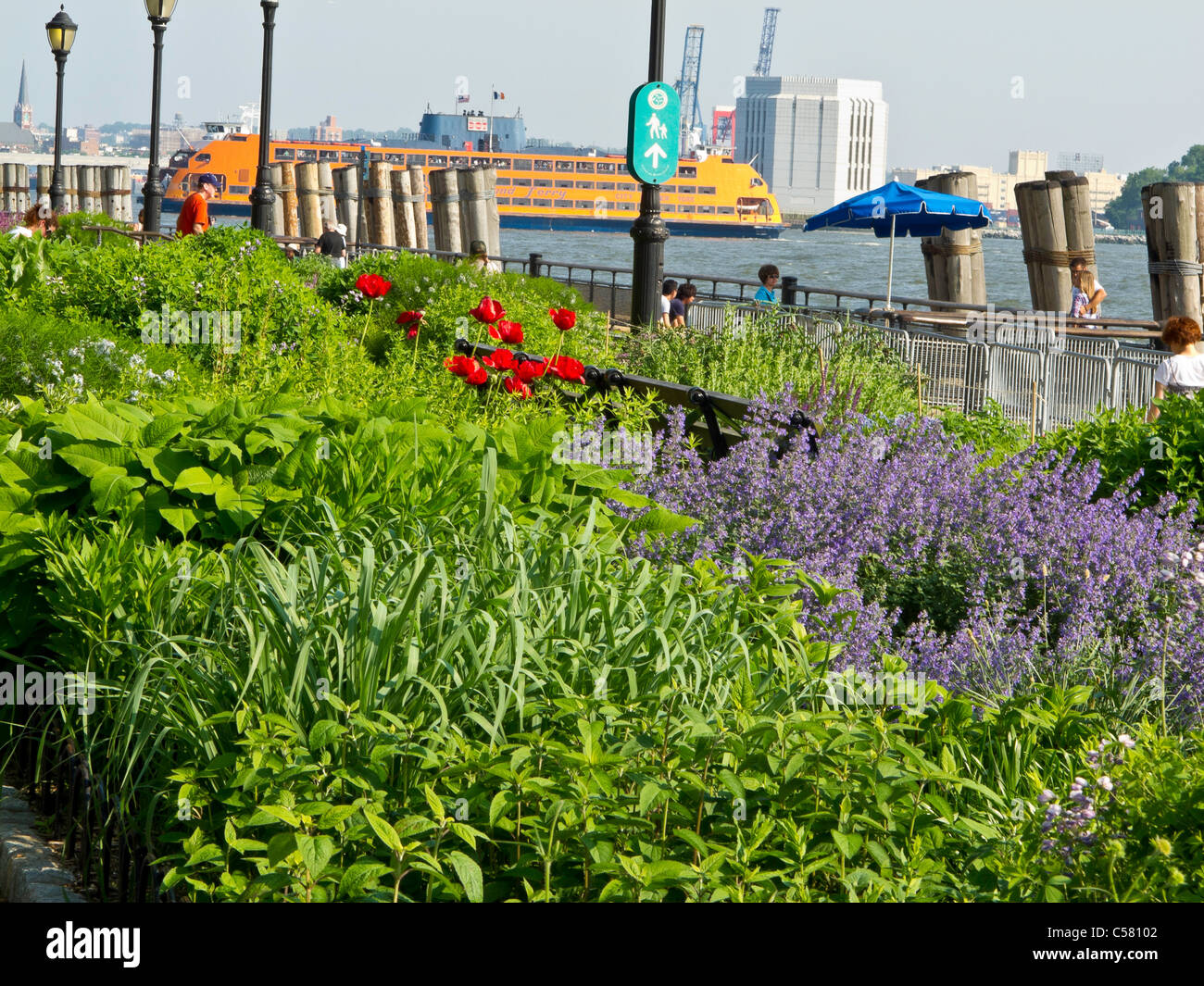 Battery Park Waterfront Esplanade, Staten Island Ferry, NYC Stock Photo ...