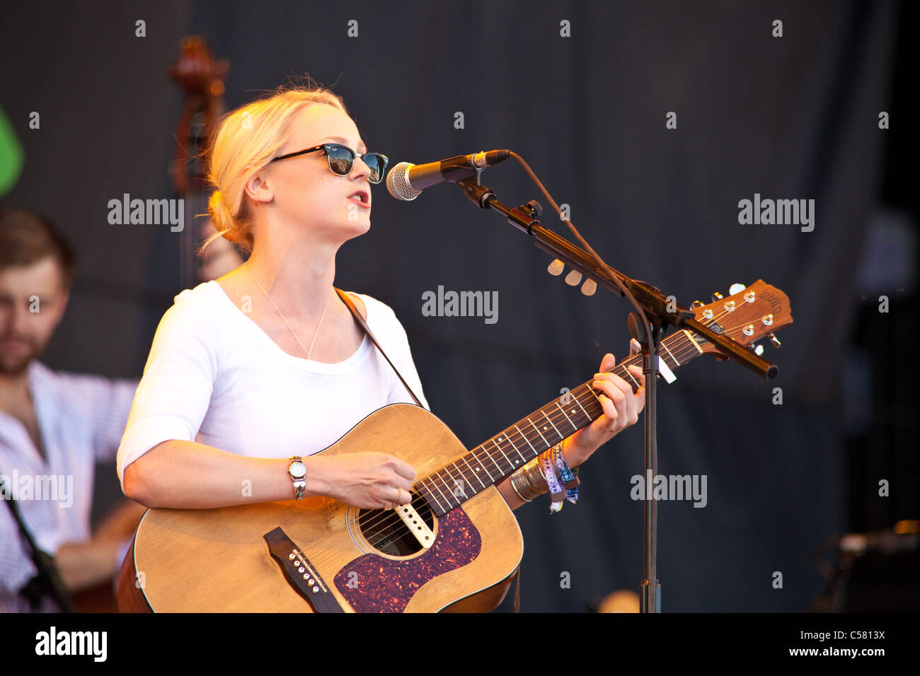 Laura Marling performing on the main Pyramid stage at the Glastonbury ...