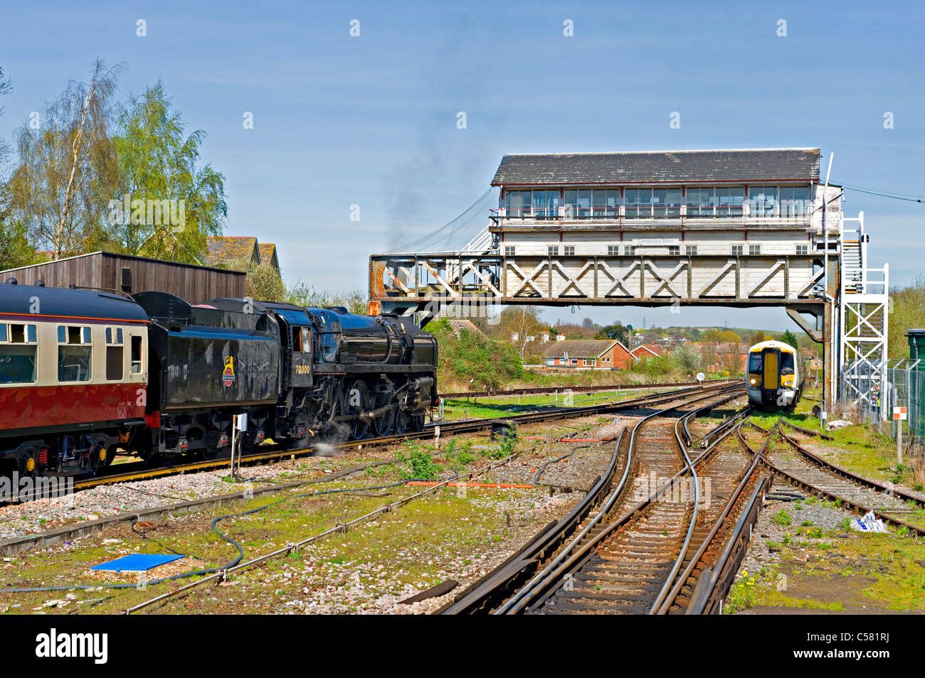 Canterbury West Signalbox with a special steam train approaching and a ...