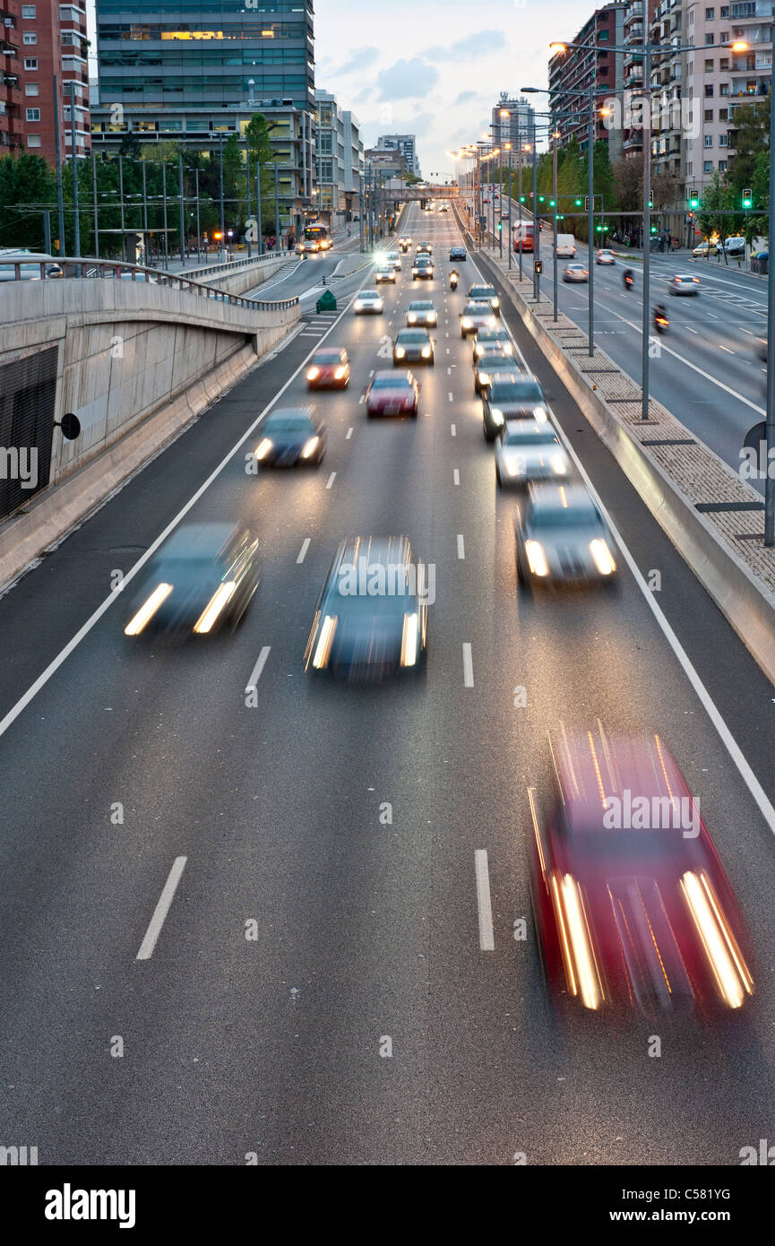 Fast traffic at the exit motorway of Barcelona, Spain Stock Photo - Alamy