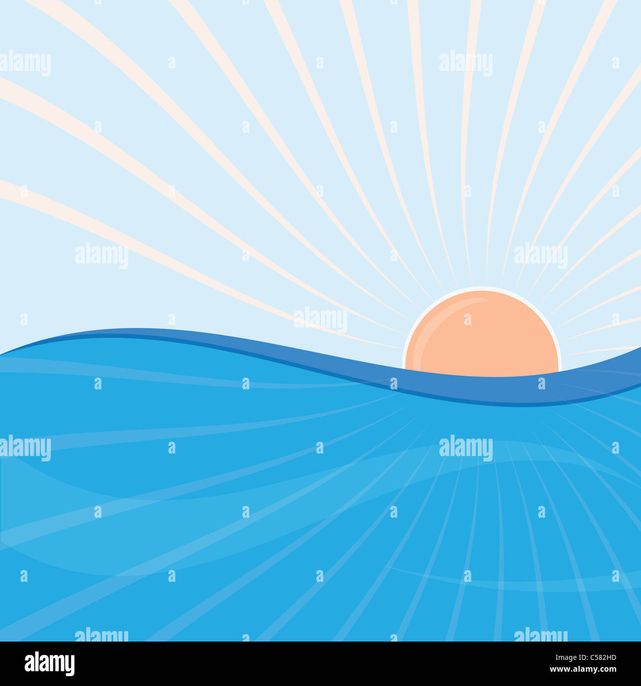 Sun and sea waves landscape. Abstract illustration Stock Photo - Alamy