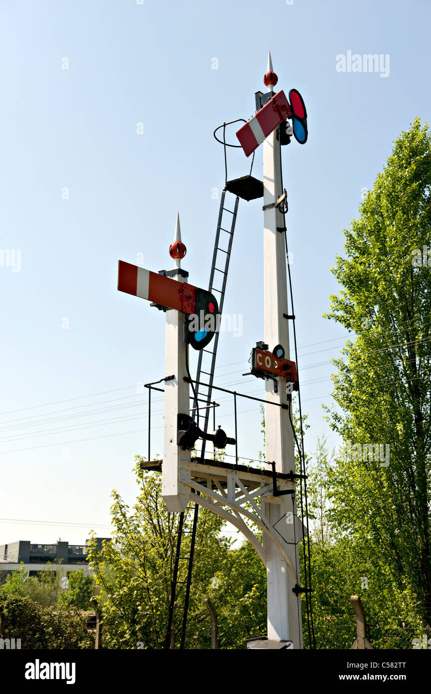 Lower quadrant semaphore railway signals showing stop and calling on ... Lower quadrant semaphore railway signals showing stop and calling on ...