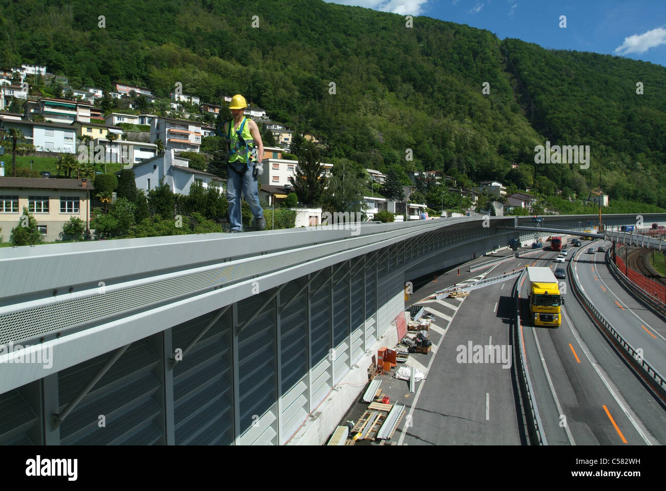 Switzerland, Ticino, highway, work, construction, noise prevention ...