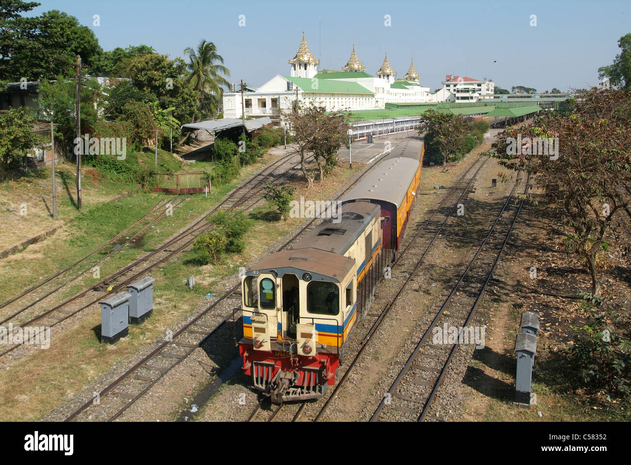 Asia, Burma, Myanmar, Yangon, railroad, train, feature, railway station ...