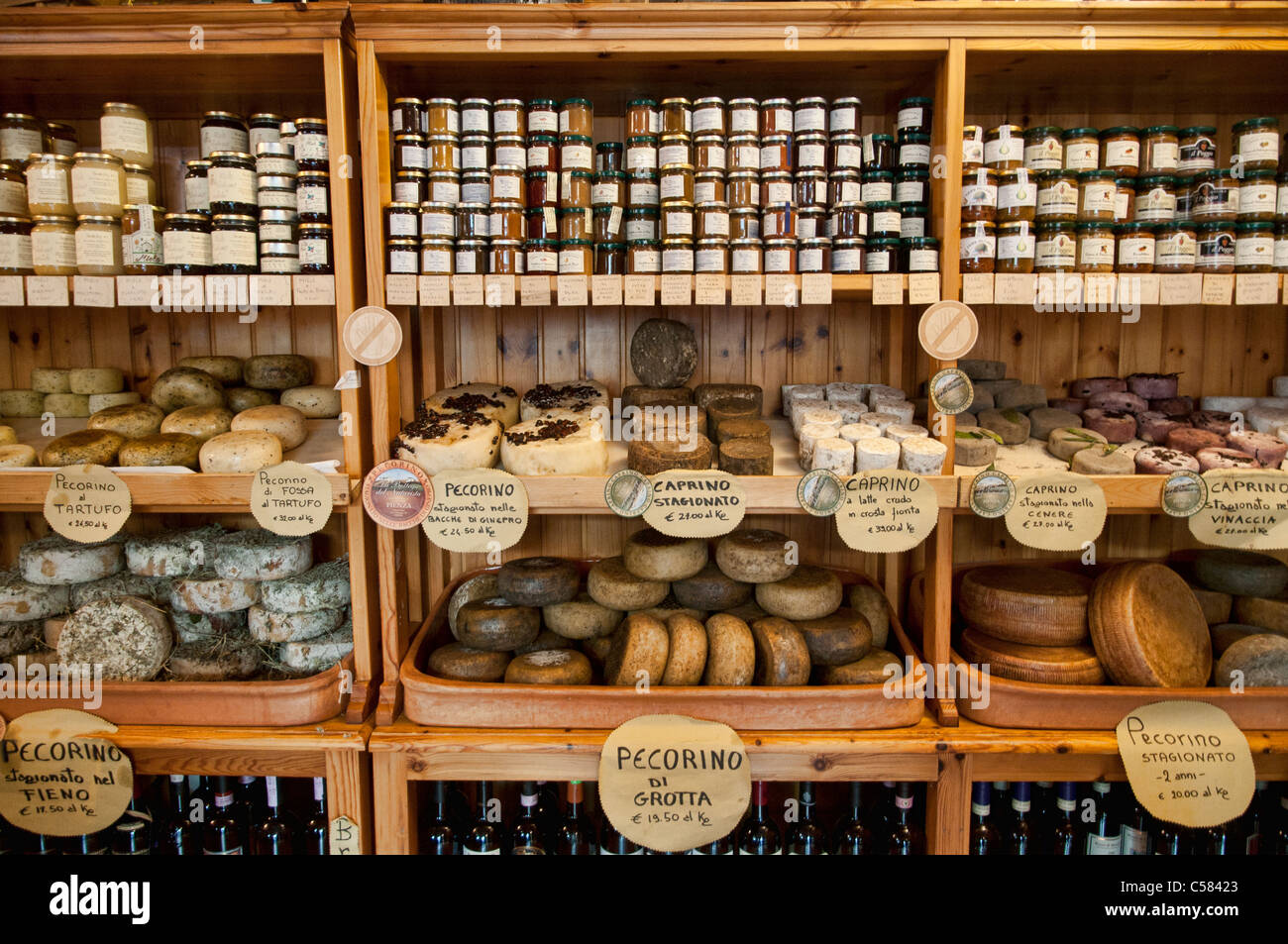 A traditional italian shop selling cheese in Montepulciano, Toscany ...
