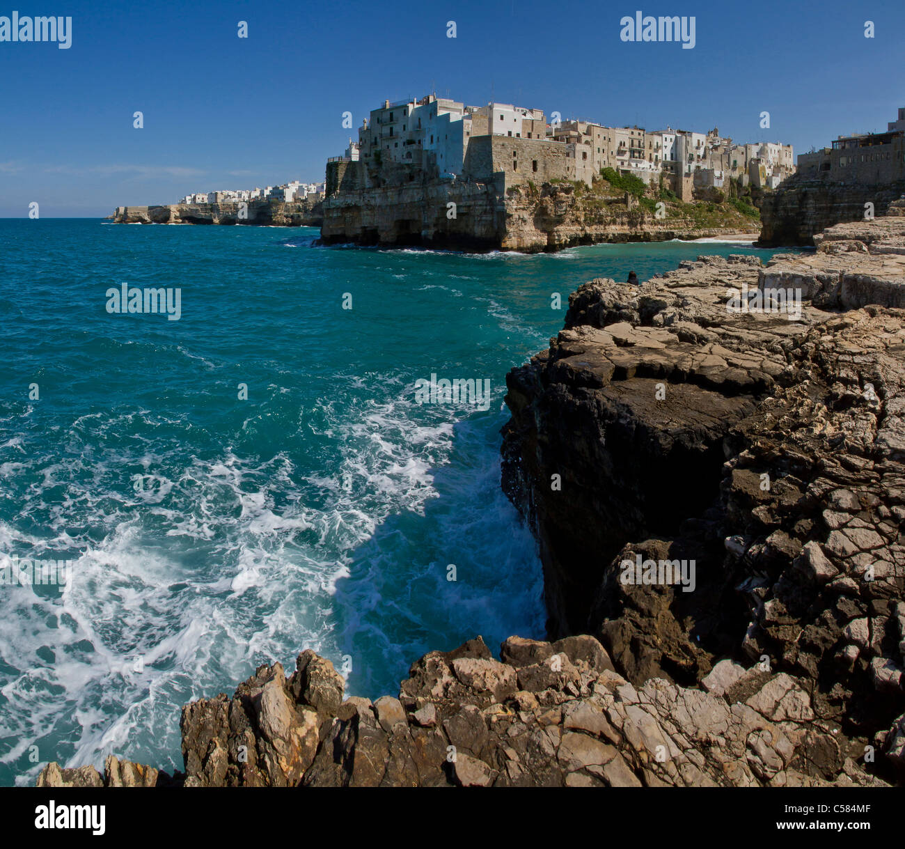 Italy, Europe, Village, on top, rocky coast, Polignano, Puglia, city ...