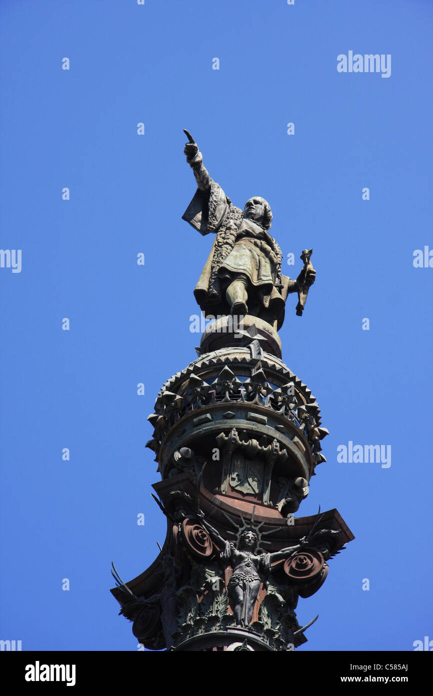 Spain, Europe, Catalonia, Barcelona, harbour, port, column, statue ...