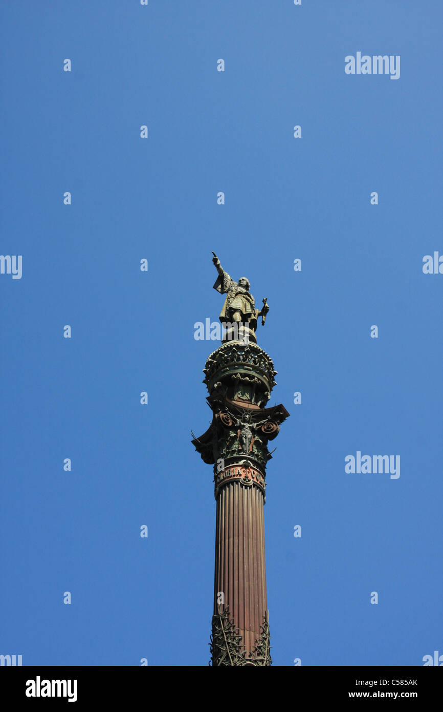 Spain, Europe, Catalonia, Barcelona, harbour, port, column, statue ...