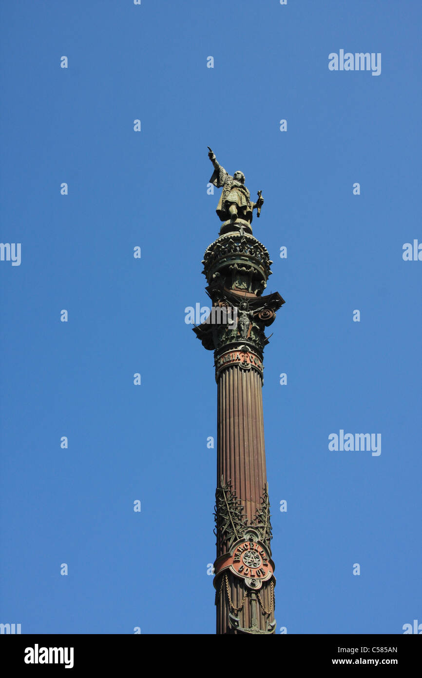 Spain, Europe, Catalonia, Barcelona, harbour, port, column, statue ...