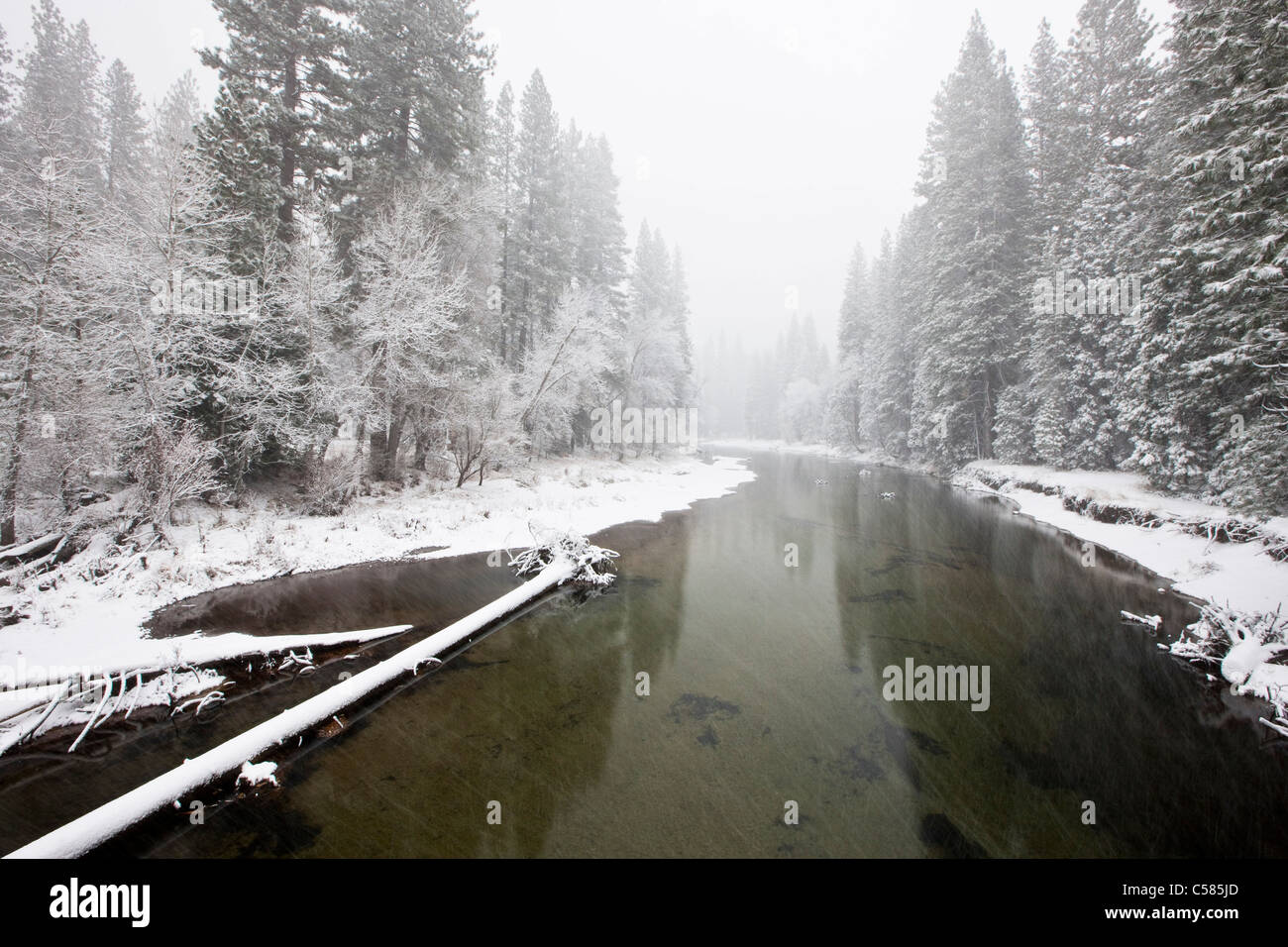 Snowfall on the Merced River, Yosemite Stock Photo - Alamy
