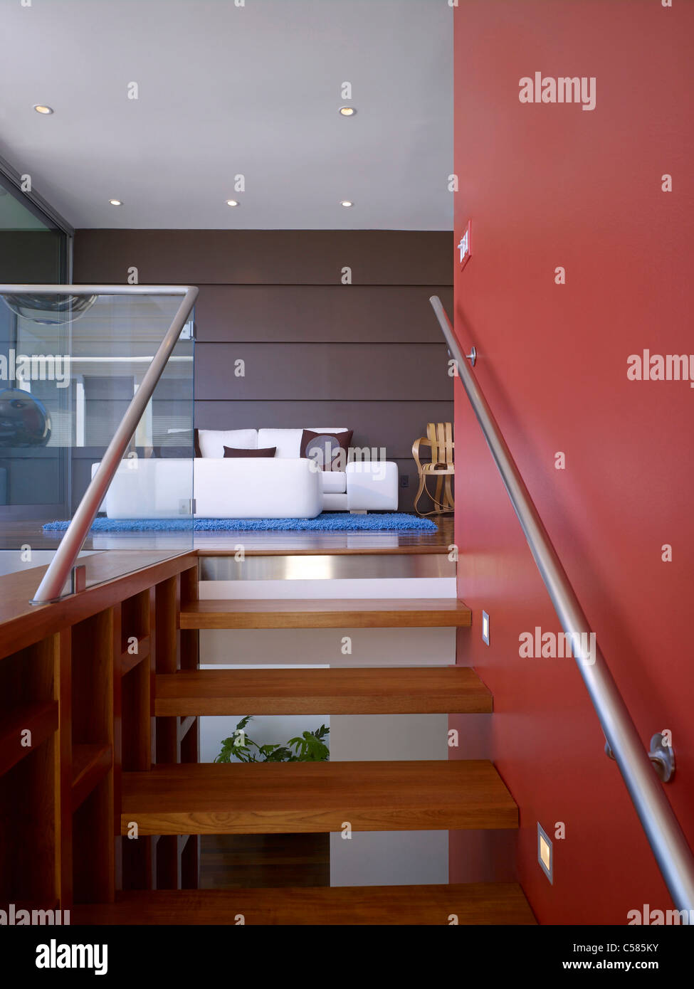 Stairs leading to lounge area Stock Photo - Alamy