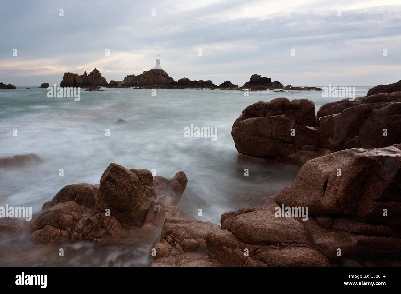 La Corbiere Lighthouse at night, designed by Sir John Coode Stock Photo ...