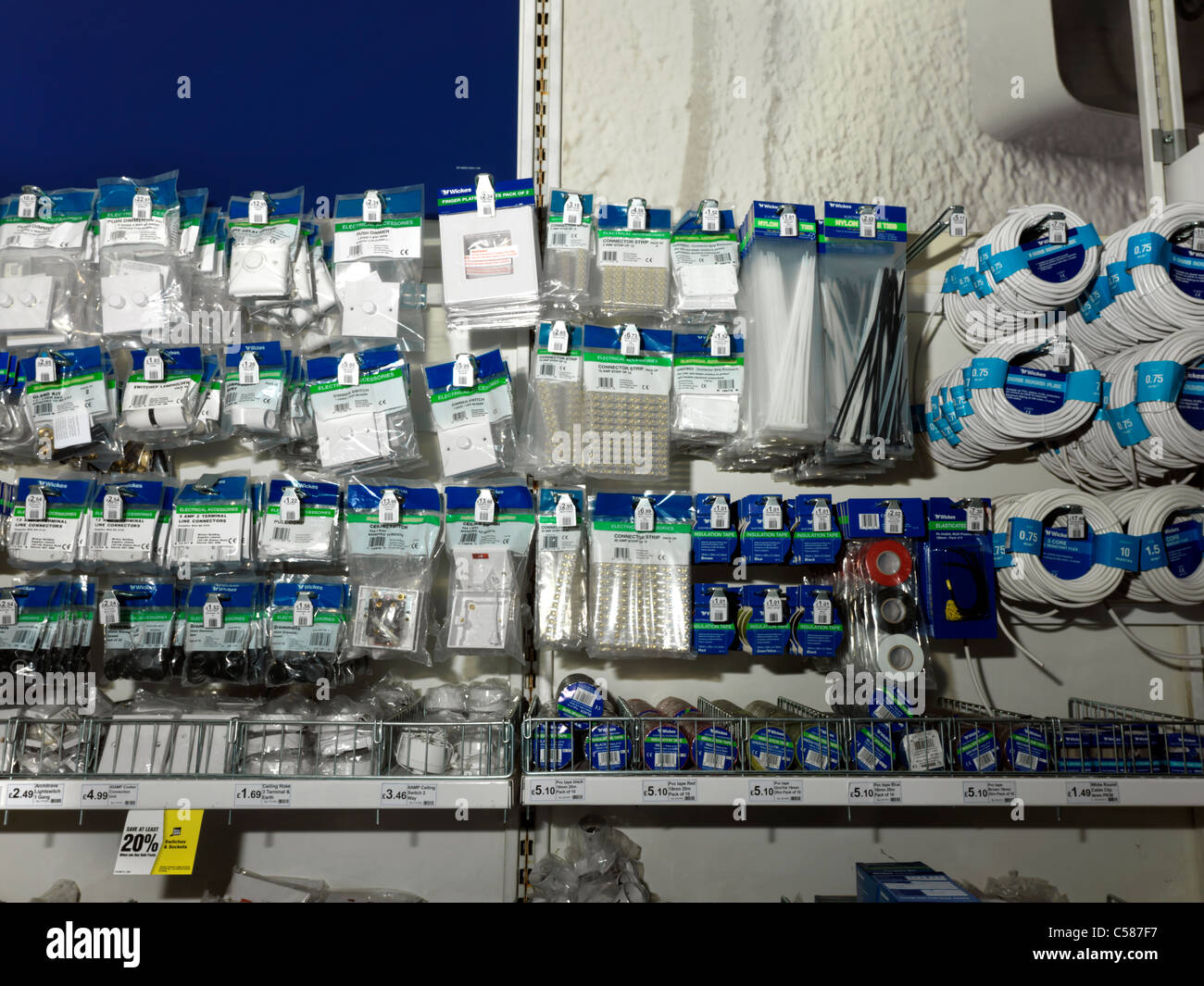 Electrical Fittings On Shelves In D.I.Y Store Cables, Sockets, Switches ...
