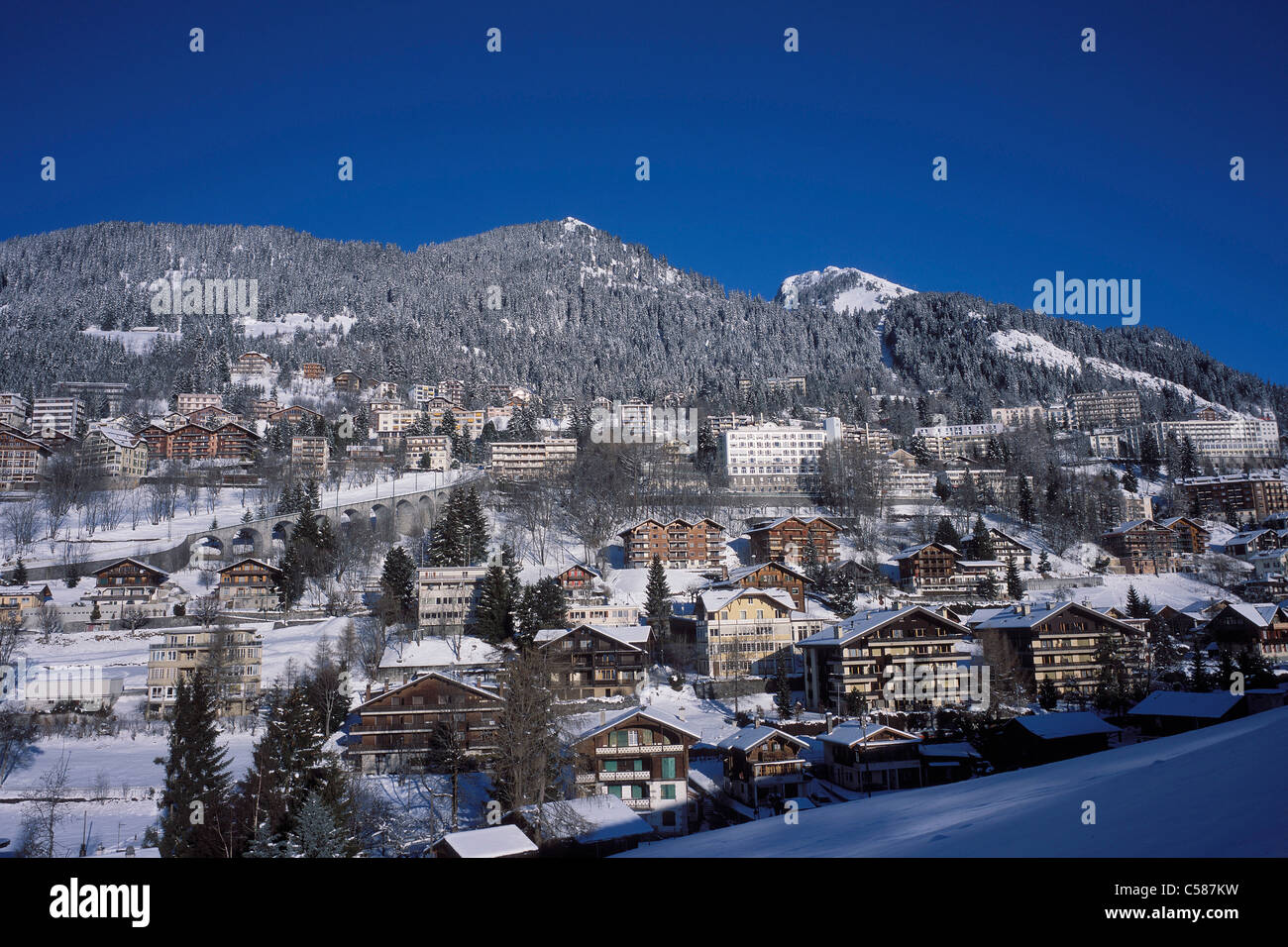 Snow, blue, mountains, scenery, chalet, mountain hut, Leysin ...