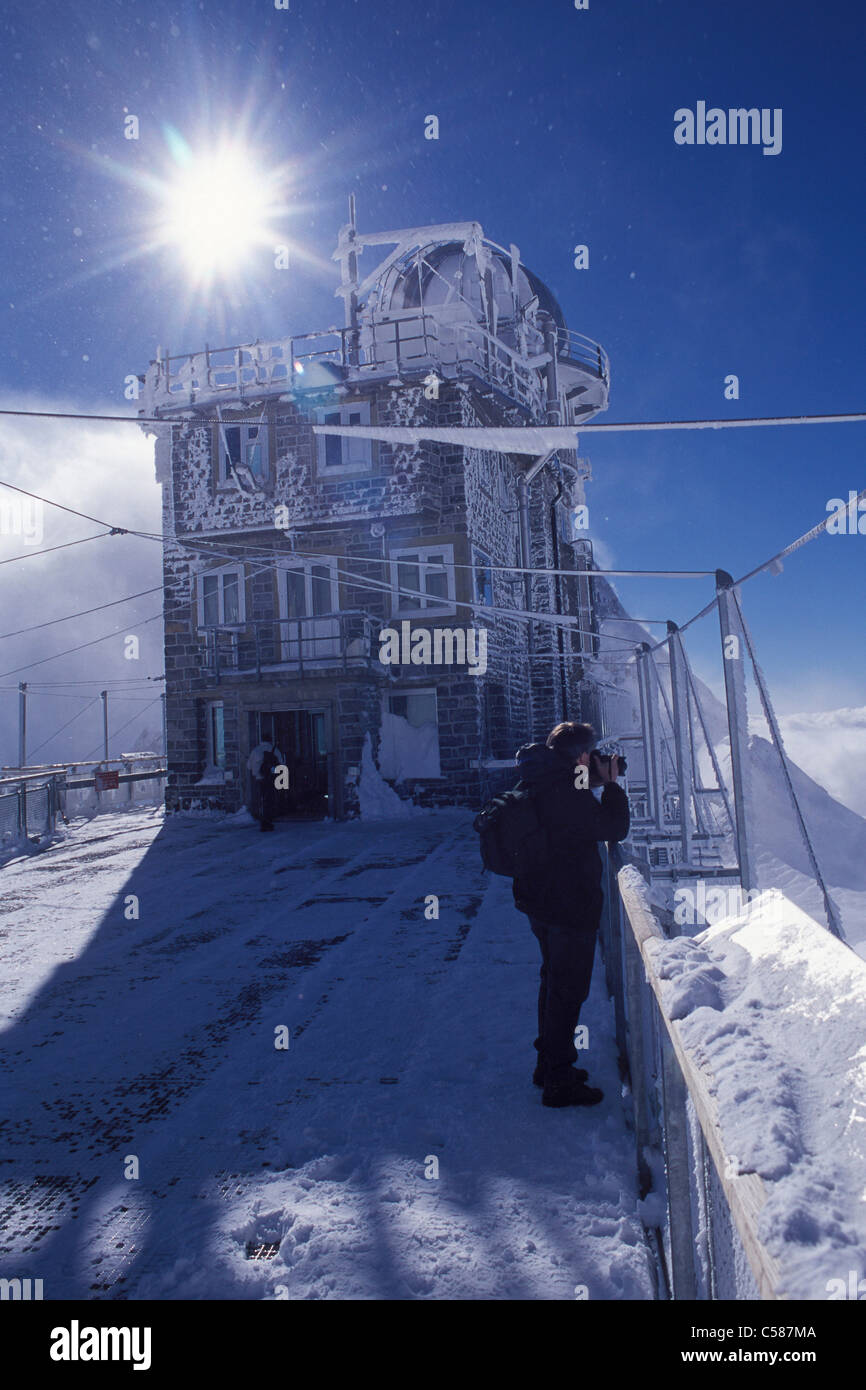 Terrace, sphinx, Jungfraujoch, UNESCO, winter, sport, transport, sun ...