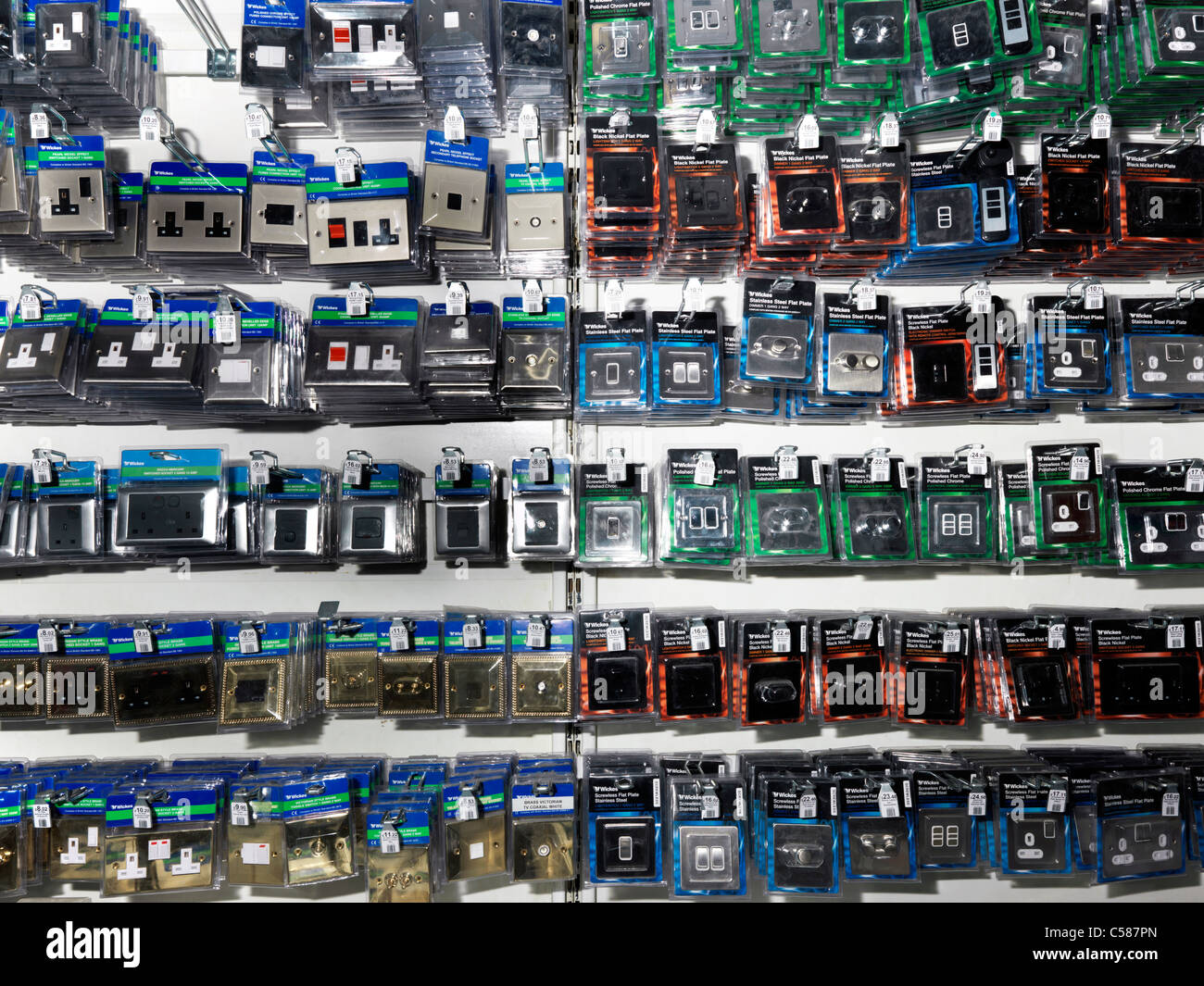 Electrical Fitting On Shelves In D.I.Y Store Switches And Sockets Stock ...