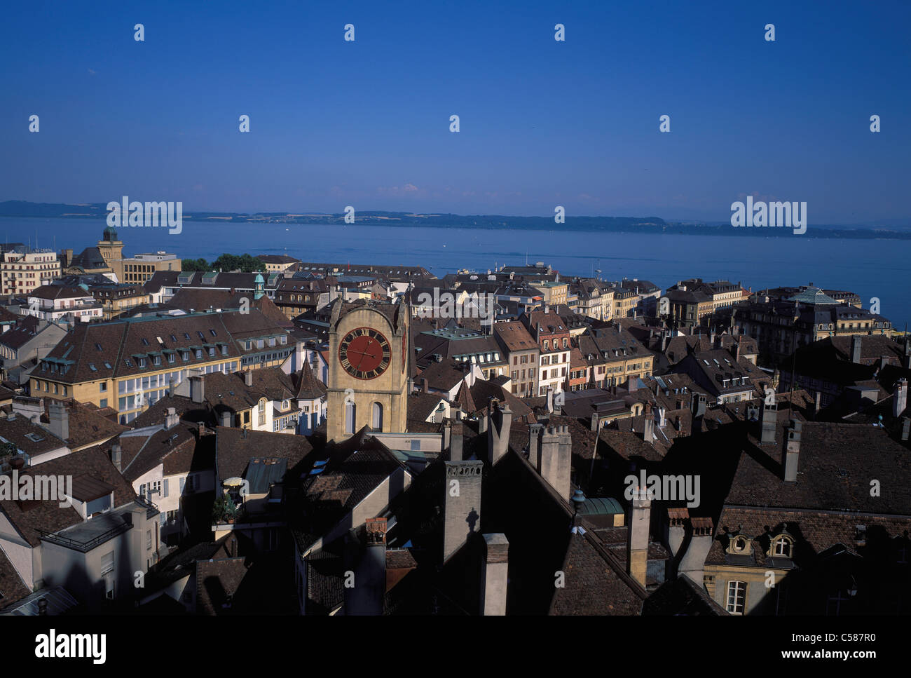 Switzerland, Europe, blue, Neuchatel, town, city, Neuenburgersee, lake ...