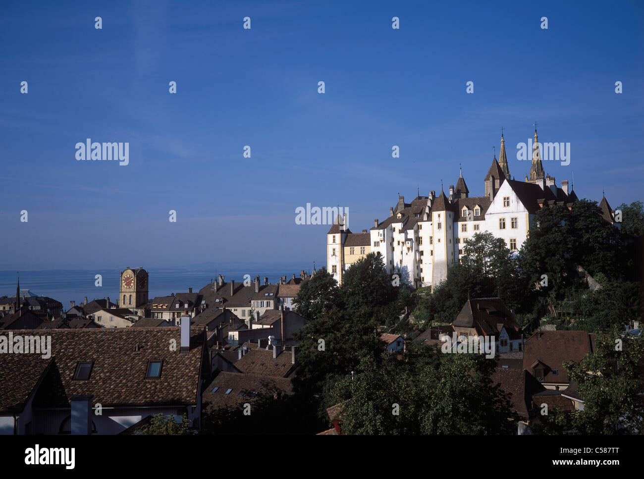 Switzerland, Europe, Neuchatel, town, city, castle, Collégiale ...