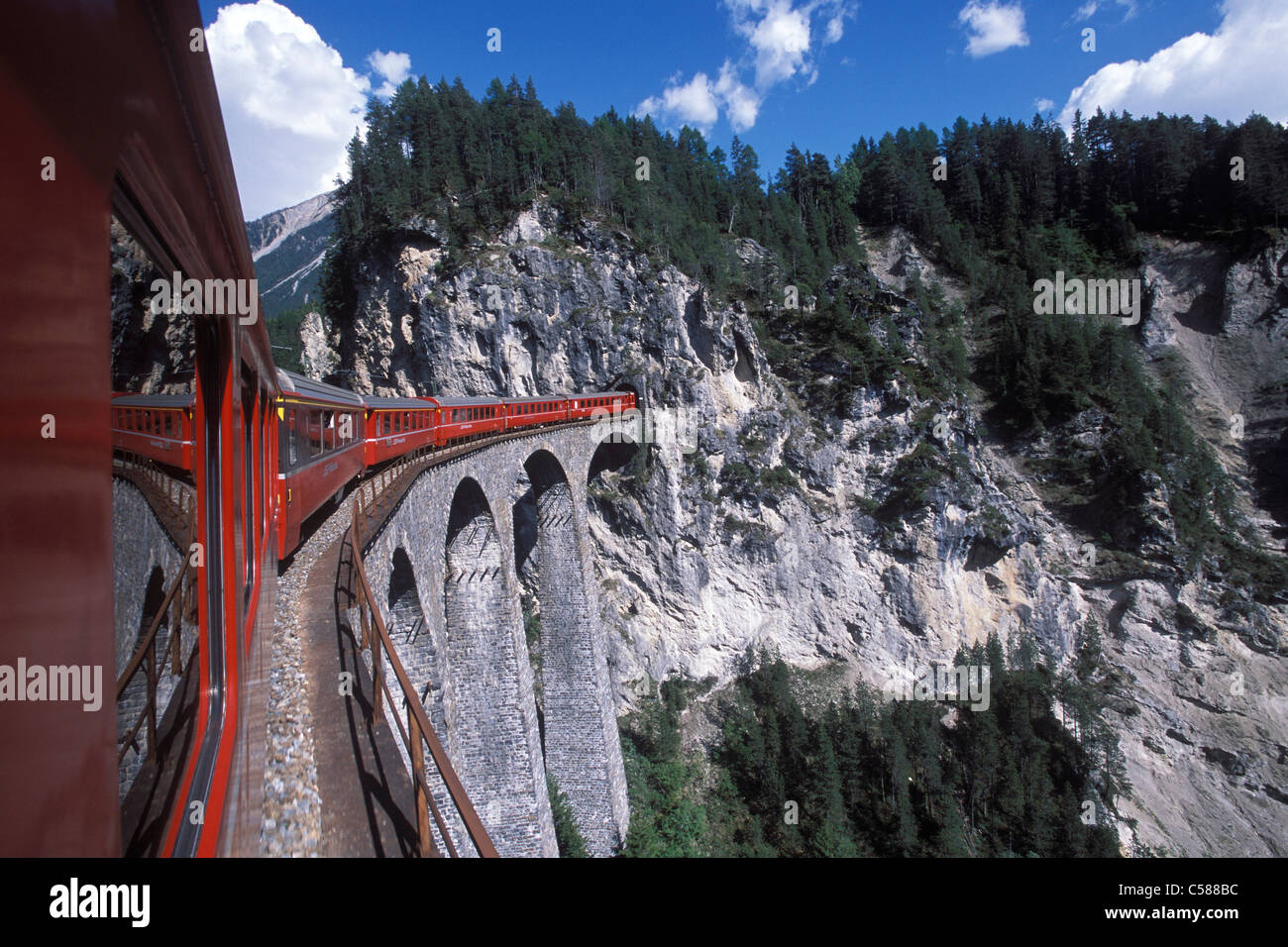 Summer, Tiefencastel, Bergun, train, railroad, Switzerland, Europe ...