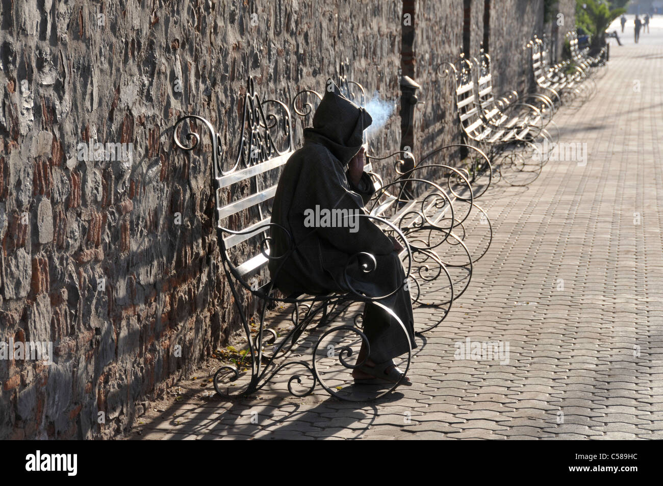 Africa, Morocco, Maghreb, North Africa, Djellaba, man, bench, seat ...