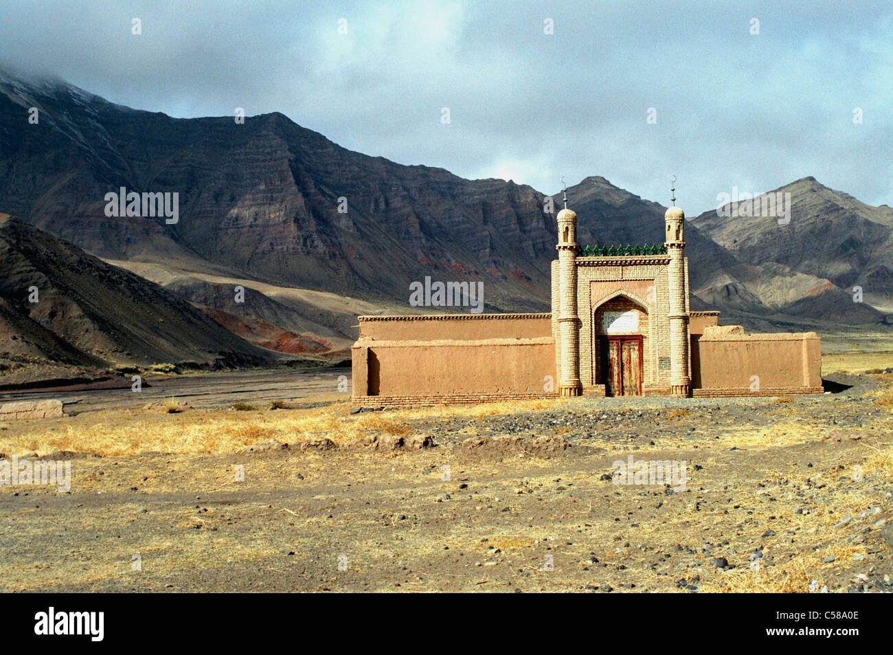 Mosque of Tian Shan mountain on the road to the Torugart pass between ...