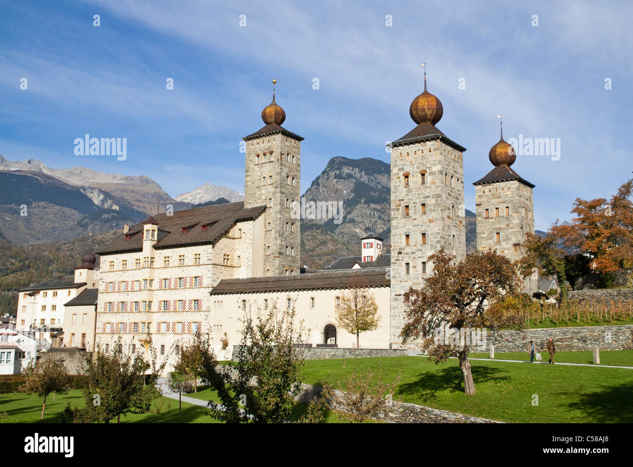 Alps, mountains, Brig, Europe, autumn, provincial town, power, palace ...