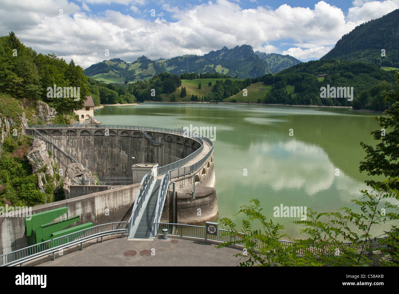 Alps, mountains, curve dam wall, Dent de Vounetse, energy production ...