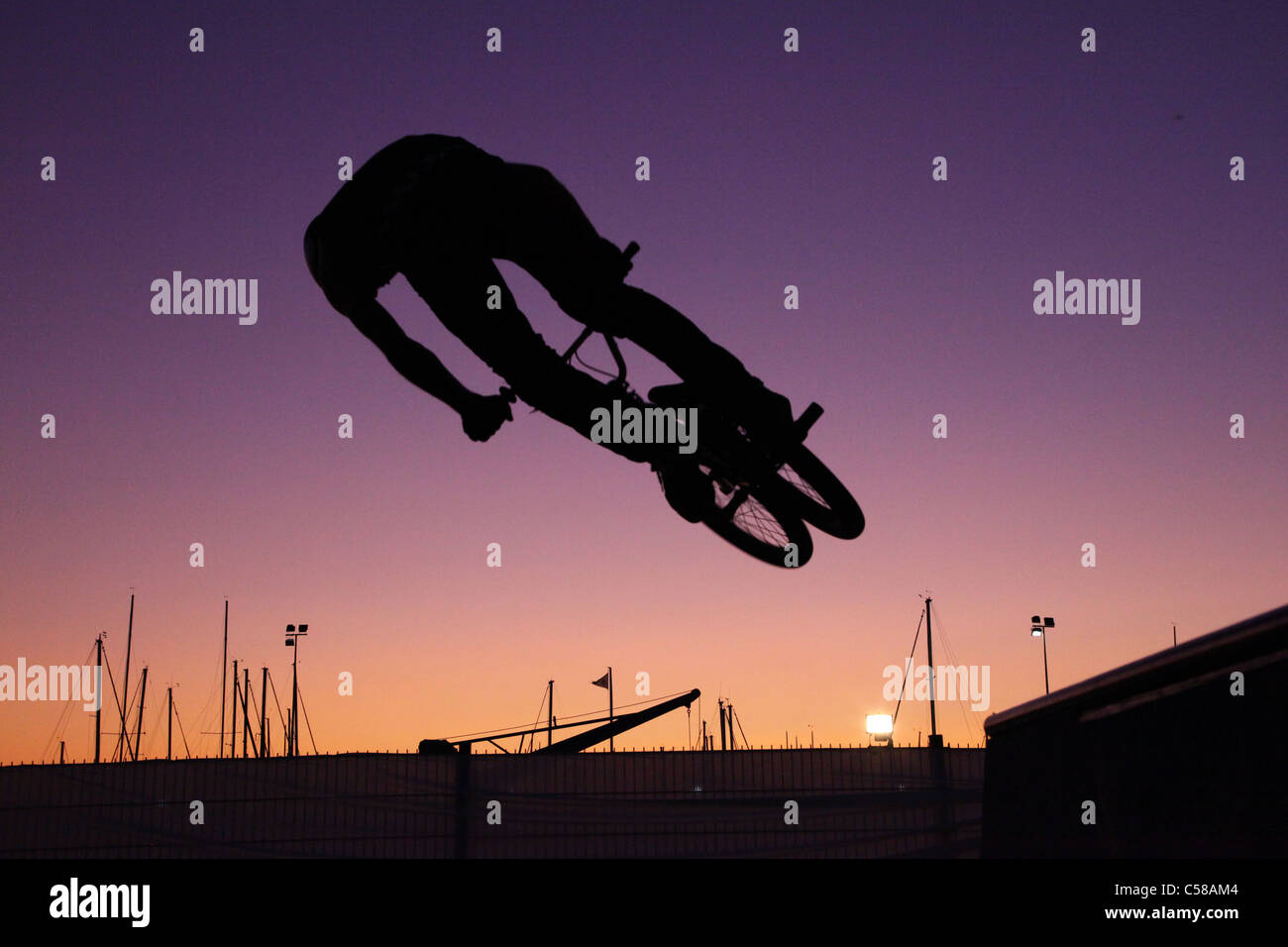BMX jump, sunset, bicycle Stock Photo - Alamy