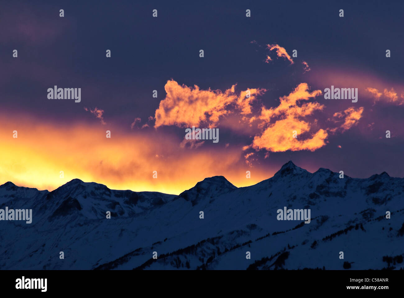 Evening, dusk, afterglow, Alps, mountains, Bern, canton BE, Bernese ...