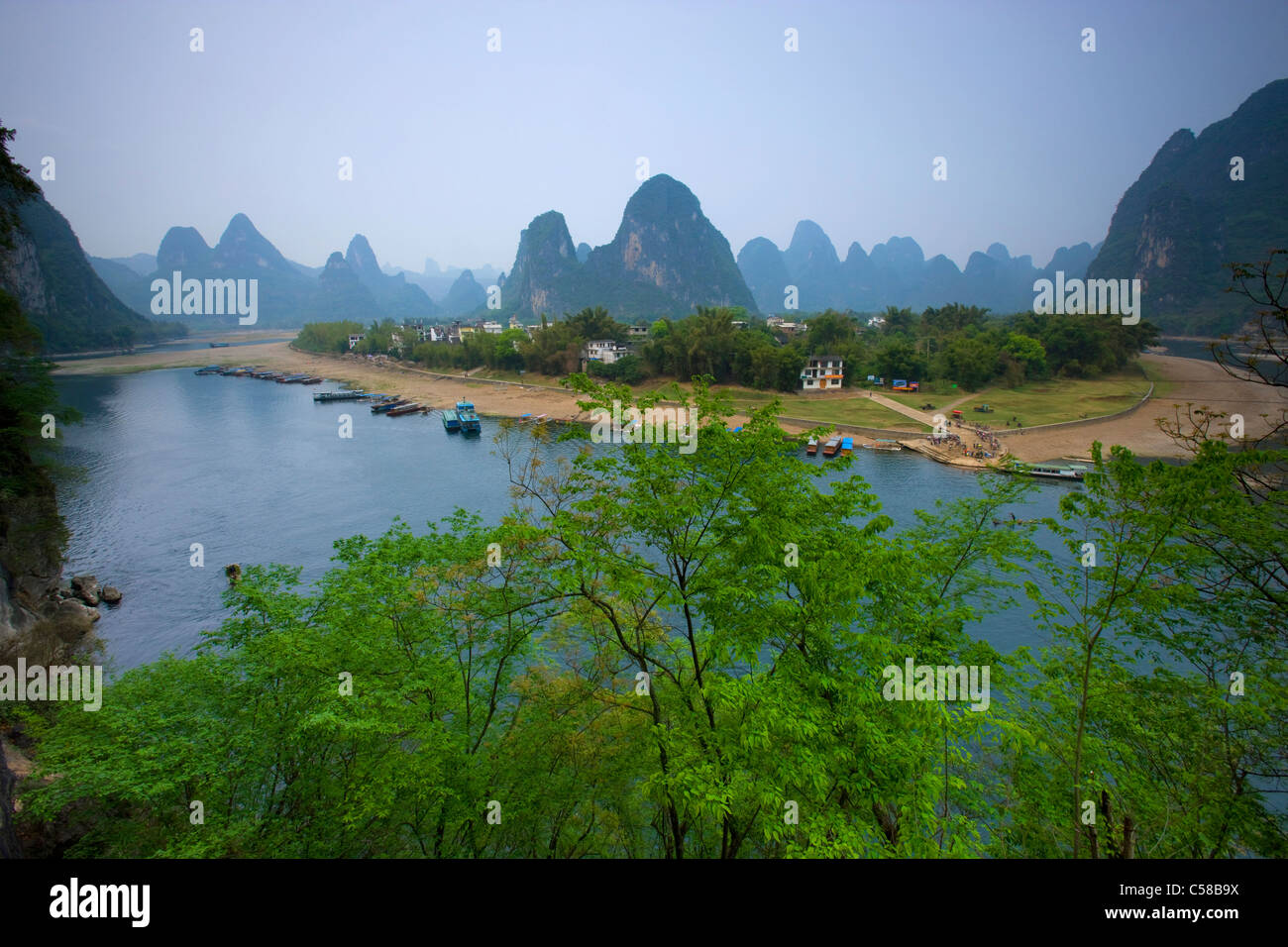 Li River, China, Asia, river, flow, river loop, village, boats ...