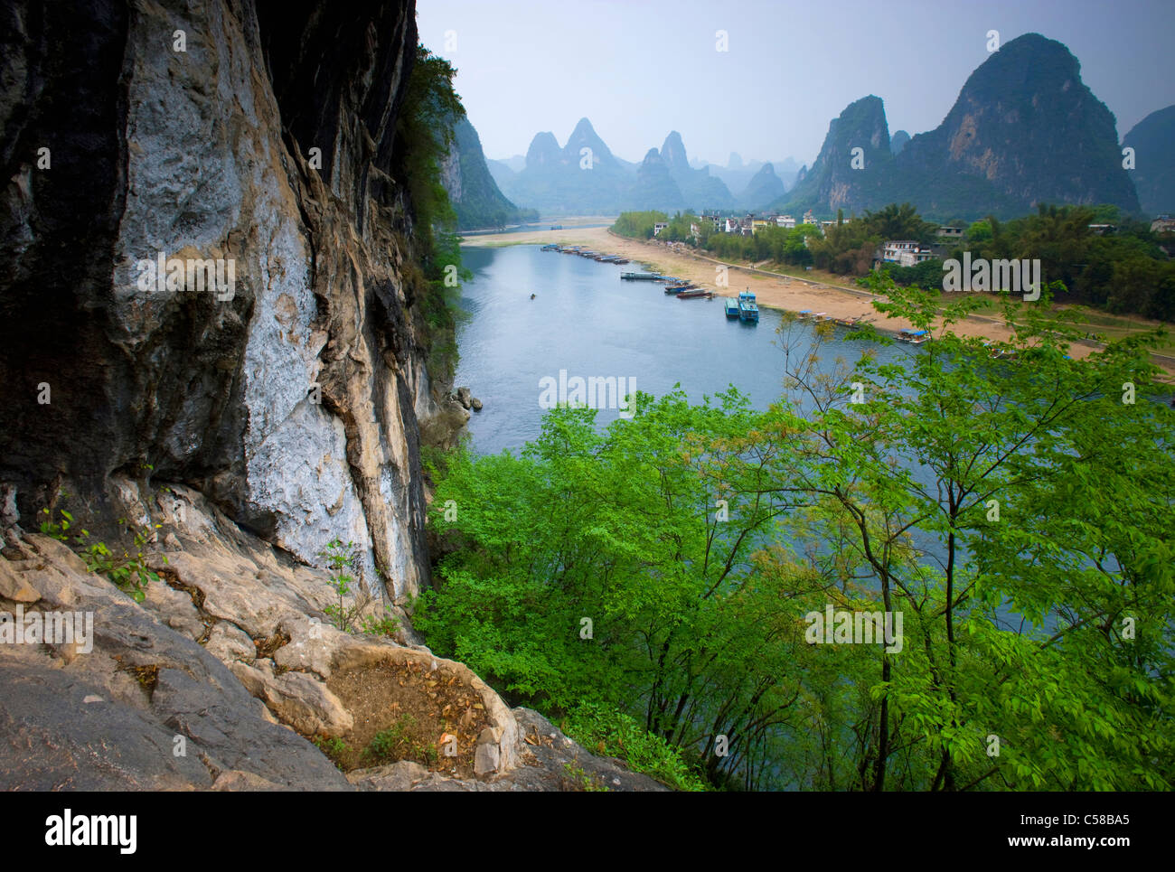 Li River, China, Asia, river, flow, village, boats, mountains, karst ...