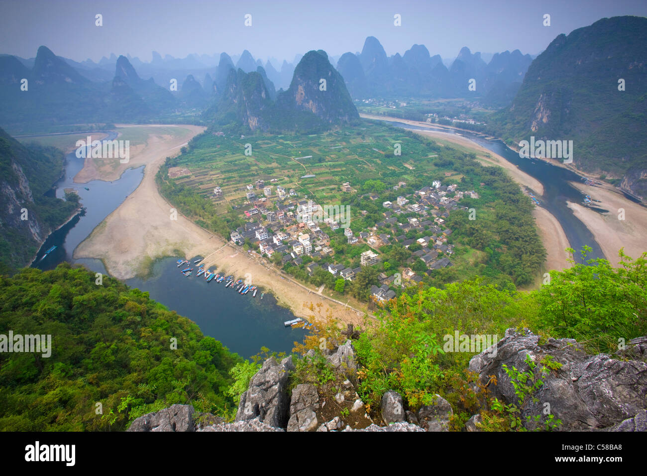 Li River, China, Asia, river, flow, river loop, village, boats ...