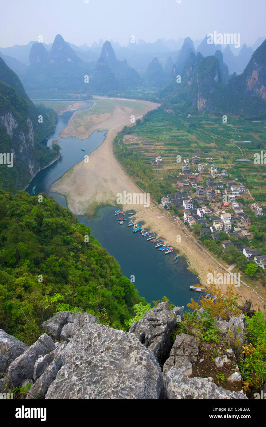 Li River, China, Asia, river, flow, river loop, village, boats ...