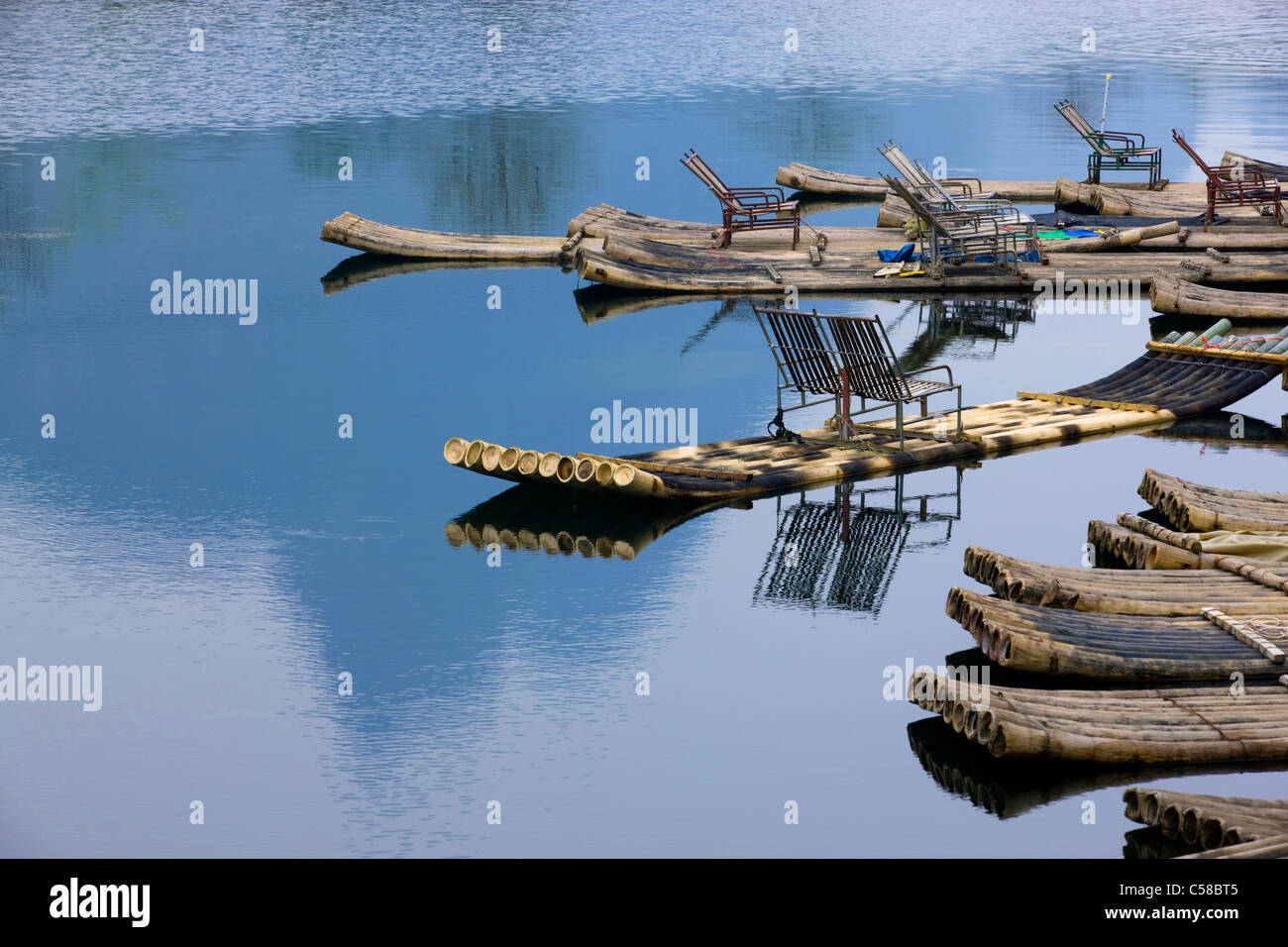 Yulong River, China, Asia, river, flow, boats, bamboo boats Stock Photo ...