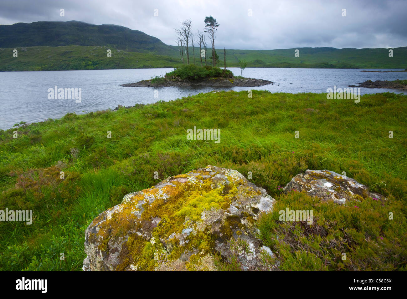 Loch Assynt, Great Britain, Scotland, Europe, sea, coast, island, isle ...
